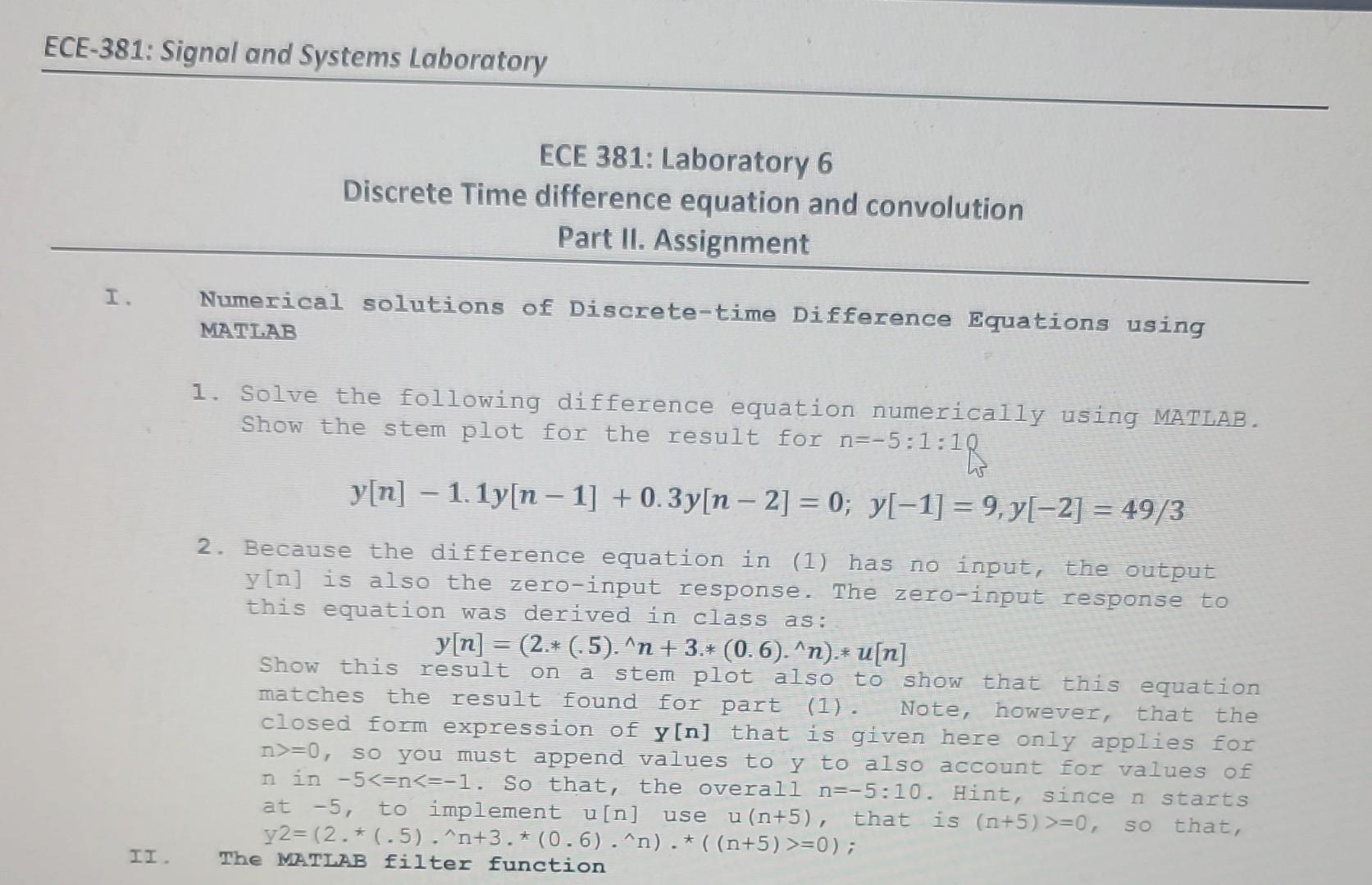 ECE 381: Laboratory 6 Discrete Time difference | Chegg.com