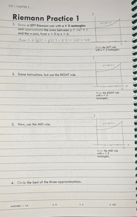 Solved 3701 CHAPTER 5 Riemann Practice 1 1. Draw a LEFT | Chegg.com