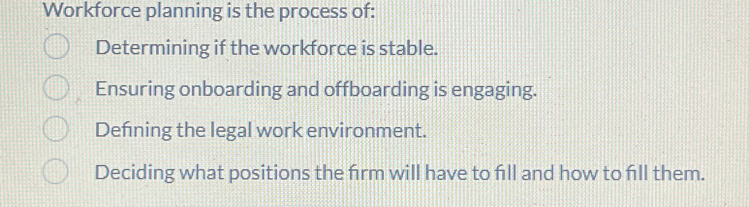 Solved Workforce planning is the process of:Determining if | Chegg.com