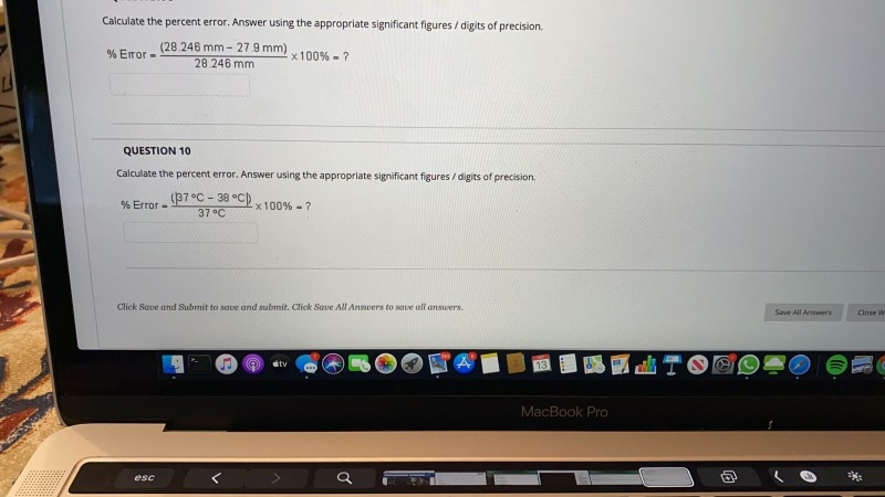 Solved Calculate the percent error. Answer using the | Chegg.com
