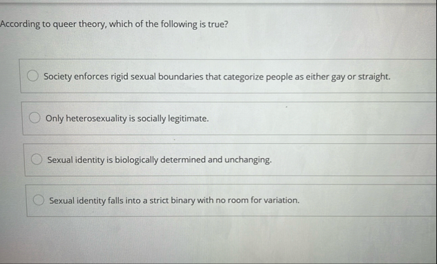 According to queer theory, which of the following is | Chegg.com