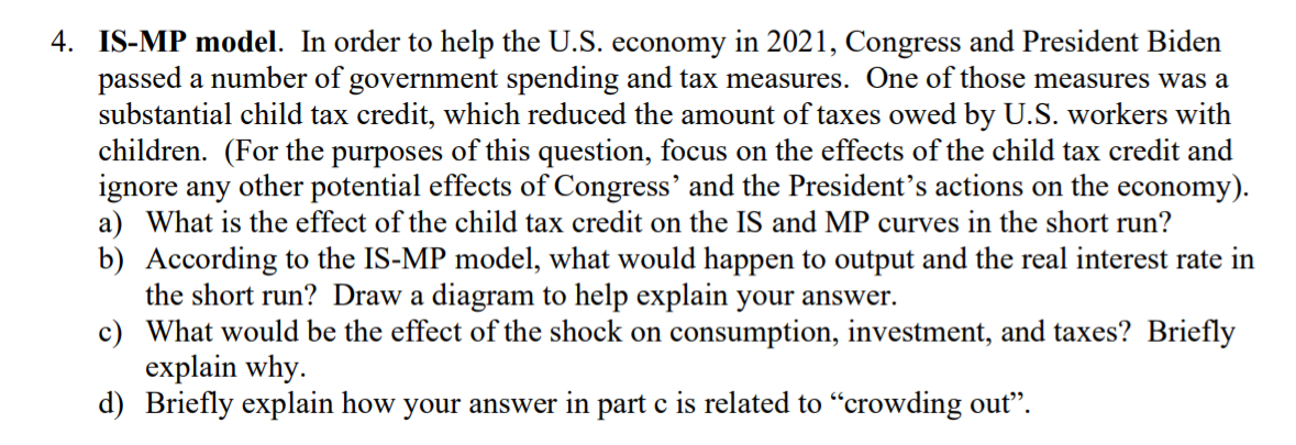 Solved IS-MP model. In order to help the U.S. ﻿economy in | Chegg.com