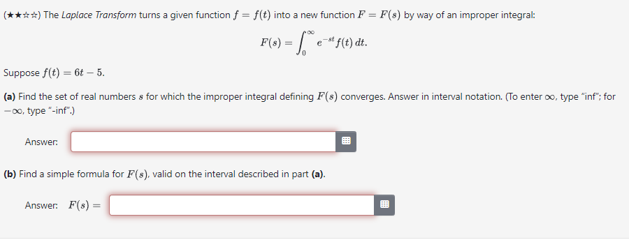 Solved F(s)=∫0∞e-stf(t)dt.Suppose f(t)=e13t2.(a) ﻿Find the | Chegg.com