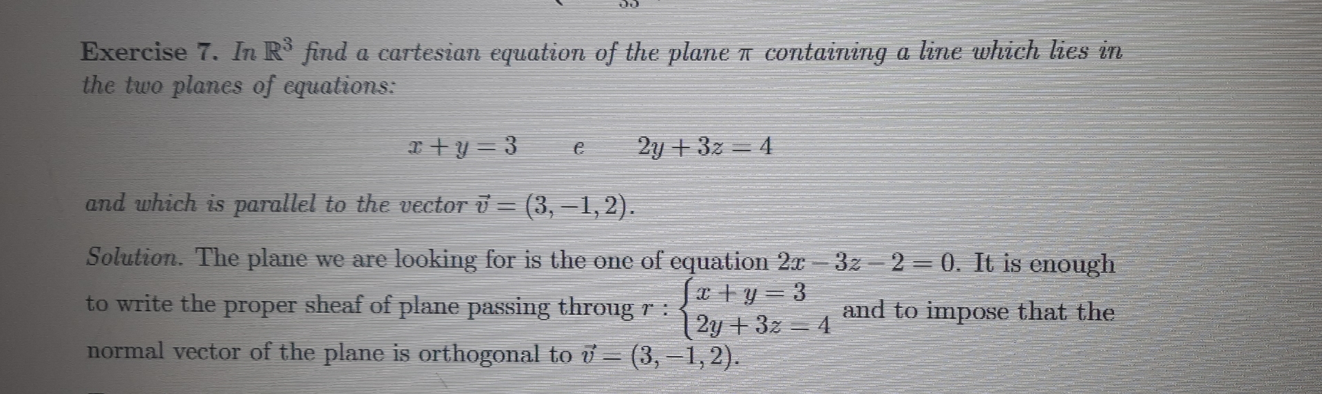 Solved Exercise 7. ﻿In R3 ﻿find a cartesian equation of the | Chegg.com