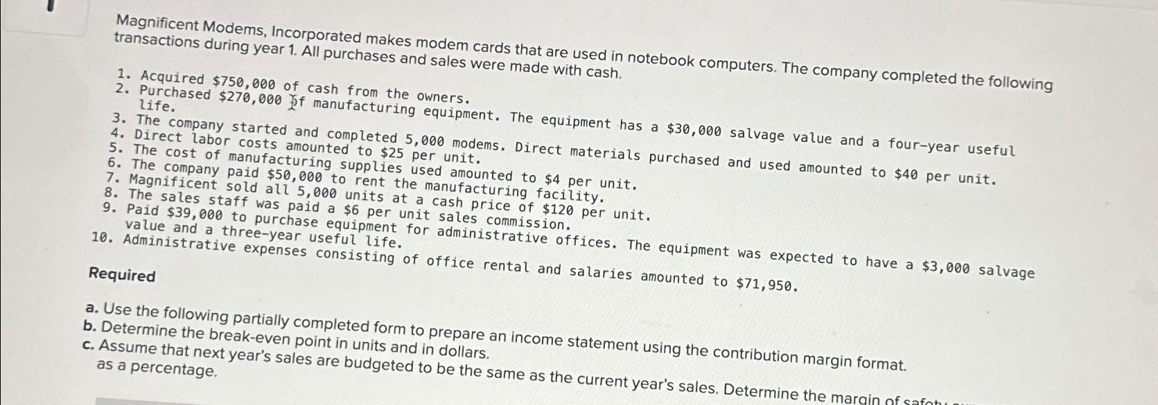 Solved Magnificent Modems, Incorporated makes modem cards | Chegg.com