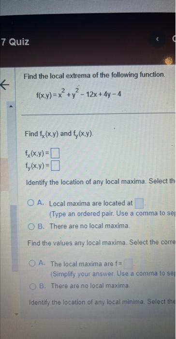 Solved Find the local extrema of the following function. | Chegg.com
