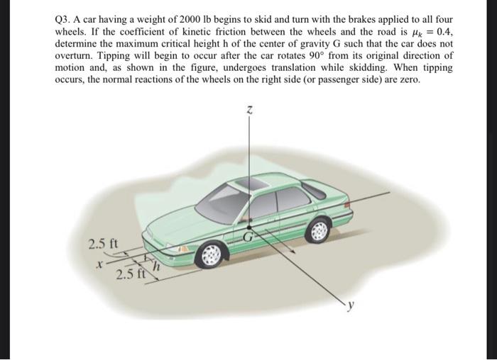 Solved Q3. A car having a weight of 2000 lb begins to skid | Chegg.com