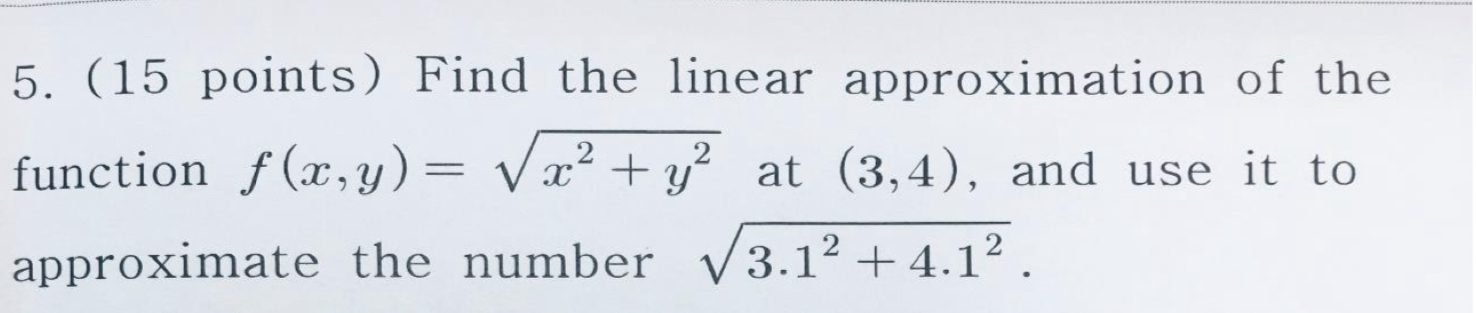 Solved (15 ﻿points) ﻿Find the linear approximation of | Chegg.com