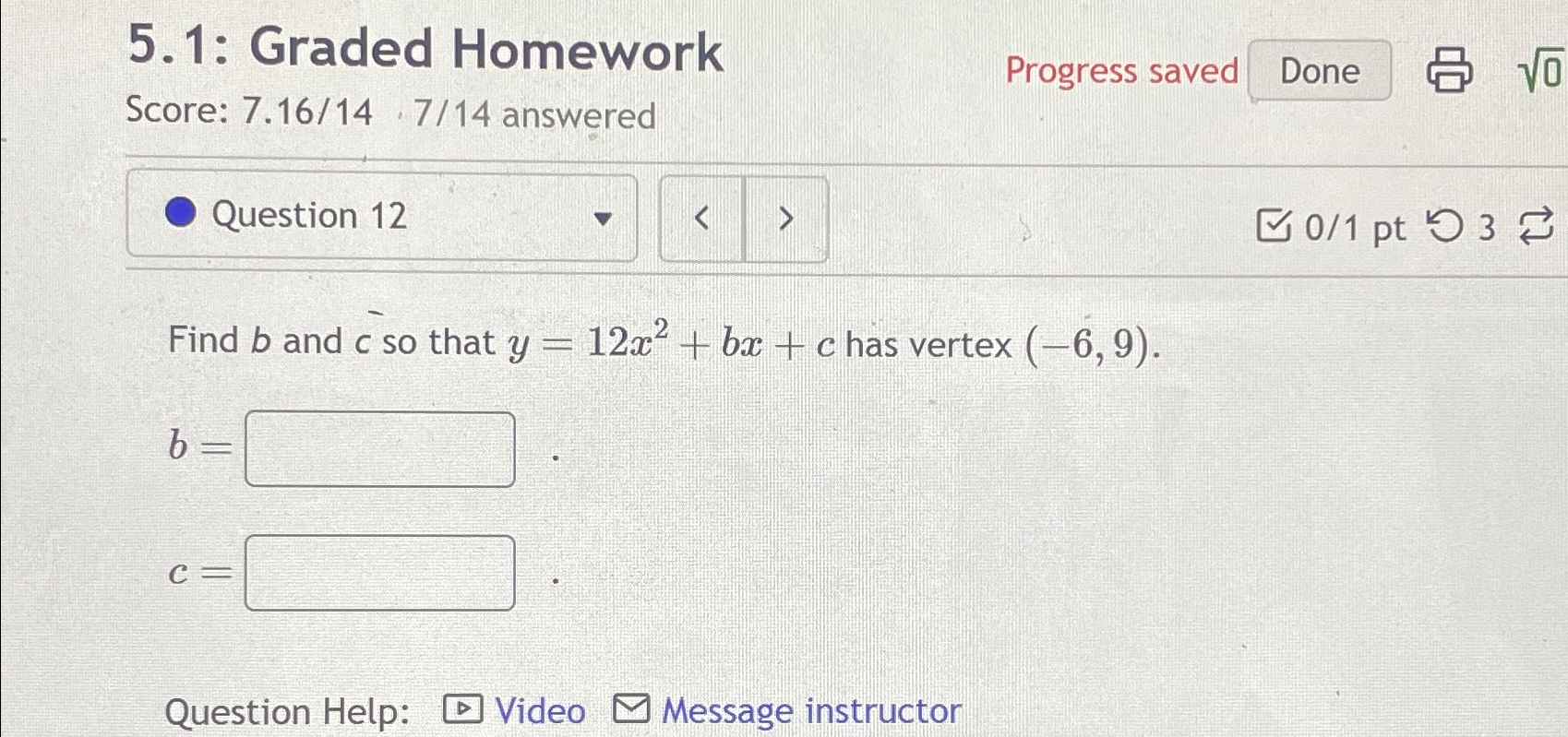 Solved 5.1: Graded HomeworkScore: 7.16/14 , 7/14 | Chegg.com