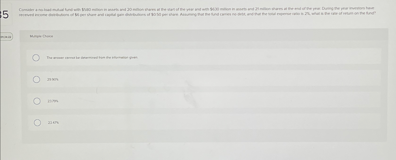 Solved 5Multiple ChoiceThe answer cannot be determined from | Chegg.com