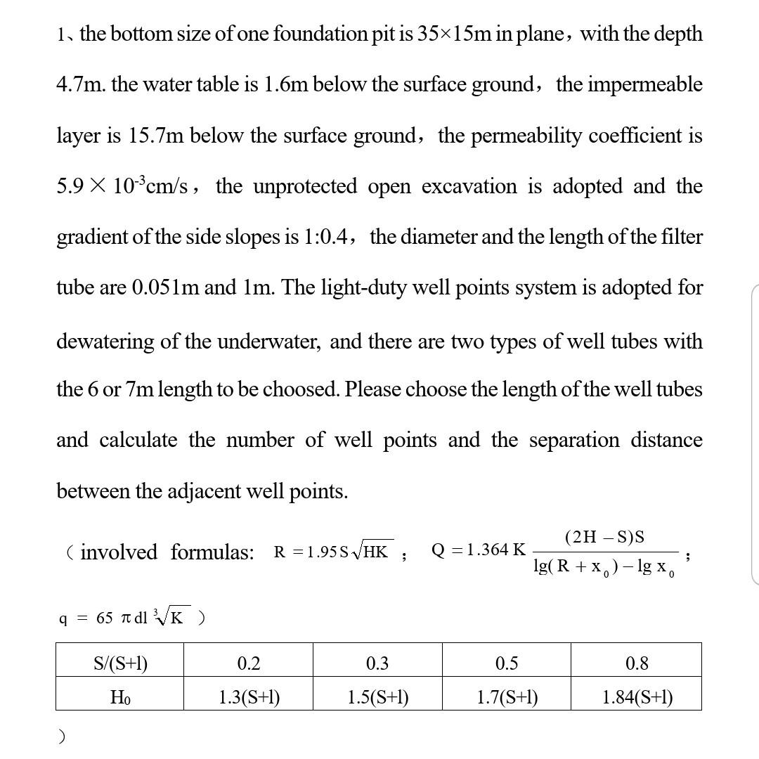 Solved 1. the bottom size of one foundation pit is 35x15m in | Chegg.com