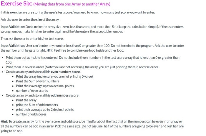 Solved 100 Exercise Six: (Moving data from one Array to | Chegg.com