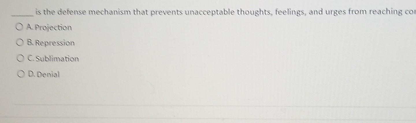 Solved is the defense mechanism that prevents unacceptable | Chegg.com