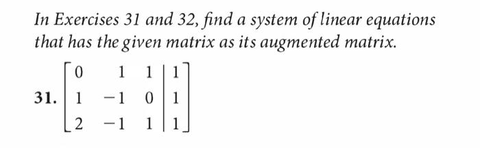 Solved Find the augmented matrices of the linear systems in | Chegg.com