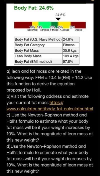 Body Fat: 24.6% Body Fat (U.S. Navy Method) 24.6% | Chegg.com