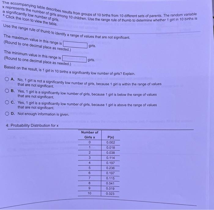 Solved The accompanying table describes results from groups | Chegg.com