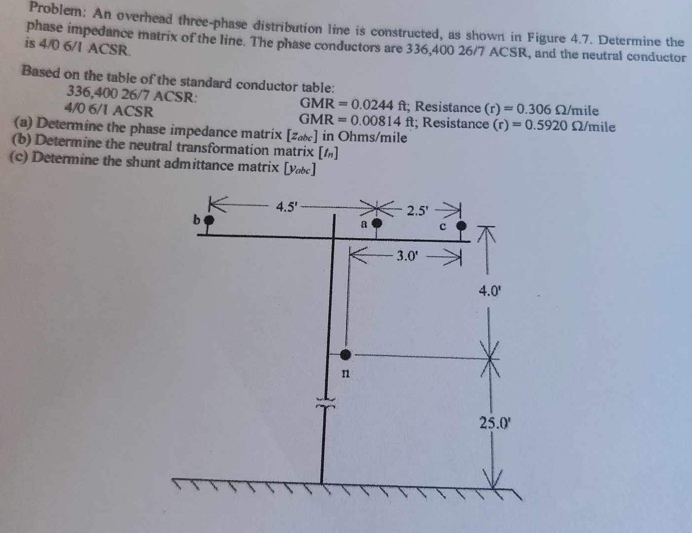 Solved Problem: An overhead three-phase distribution line is | Chegg.com