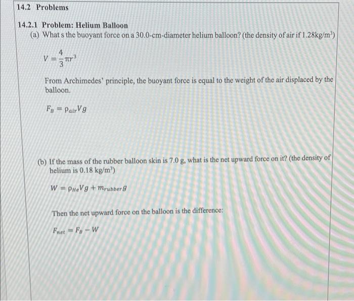 Solved 14.2 Problems 14.2.1 Problem: Helium Balloon (a) What | Chegg.com