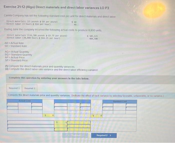 Solved Exercise 21-12 (Algo) Direct materials and direct | Chegg.com