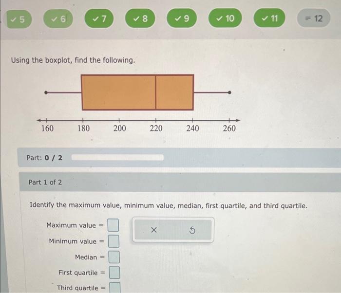Solved Using the boxplot, find the following. Part: 0/2 Part | Chegg.com
