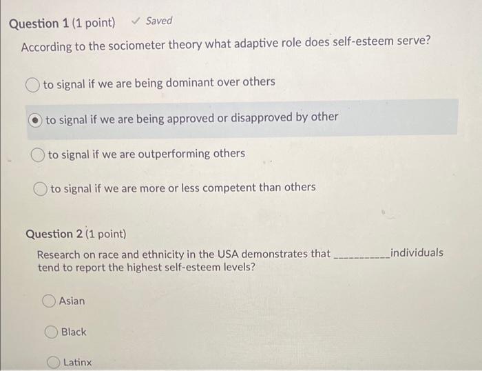 Solved Question 1 (1 point) Saved According to the | Chegg.com