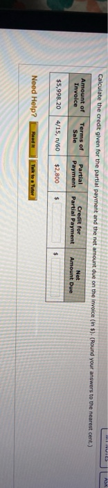 Solved ASK Calculate the credit given for the partial | Chegg.com