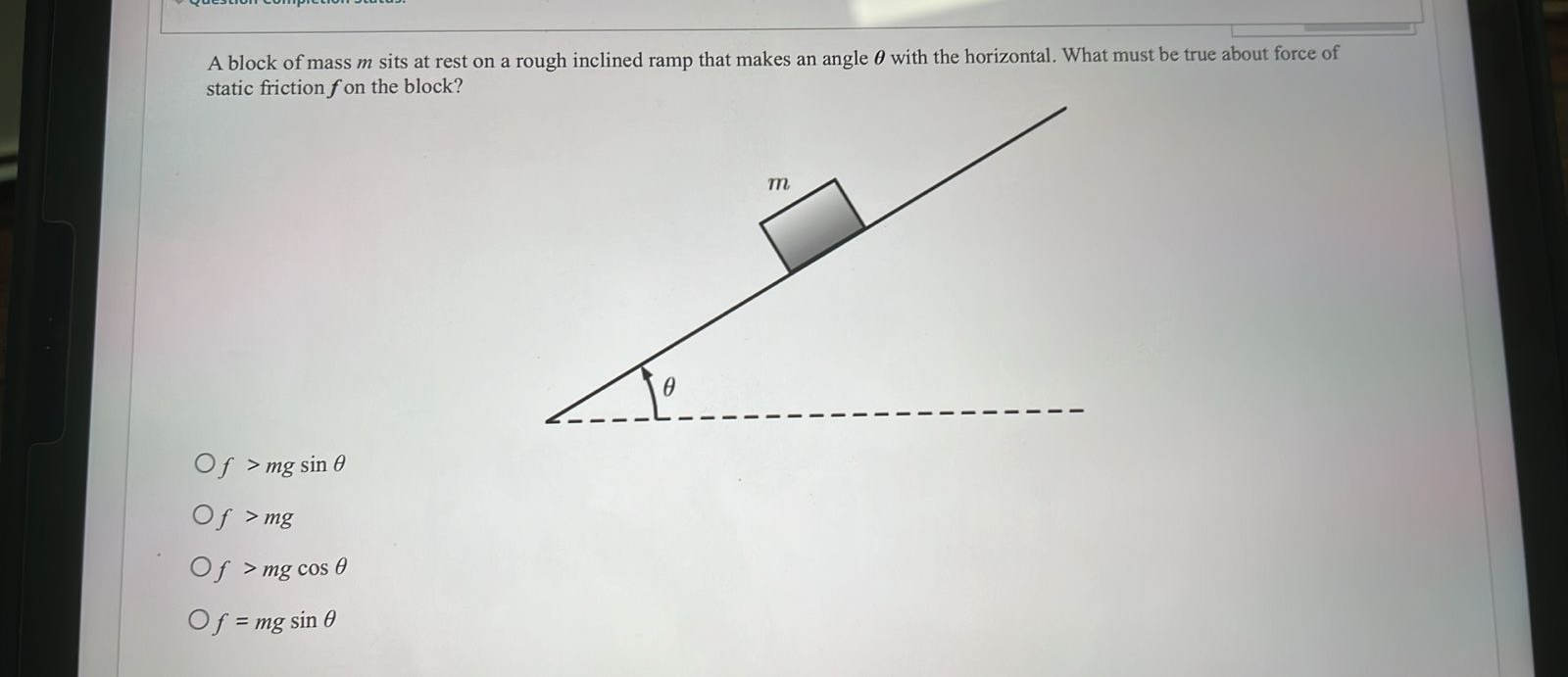 Solved A block of mass m ﻿sits at rest on a rough inclined | Chegg.com