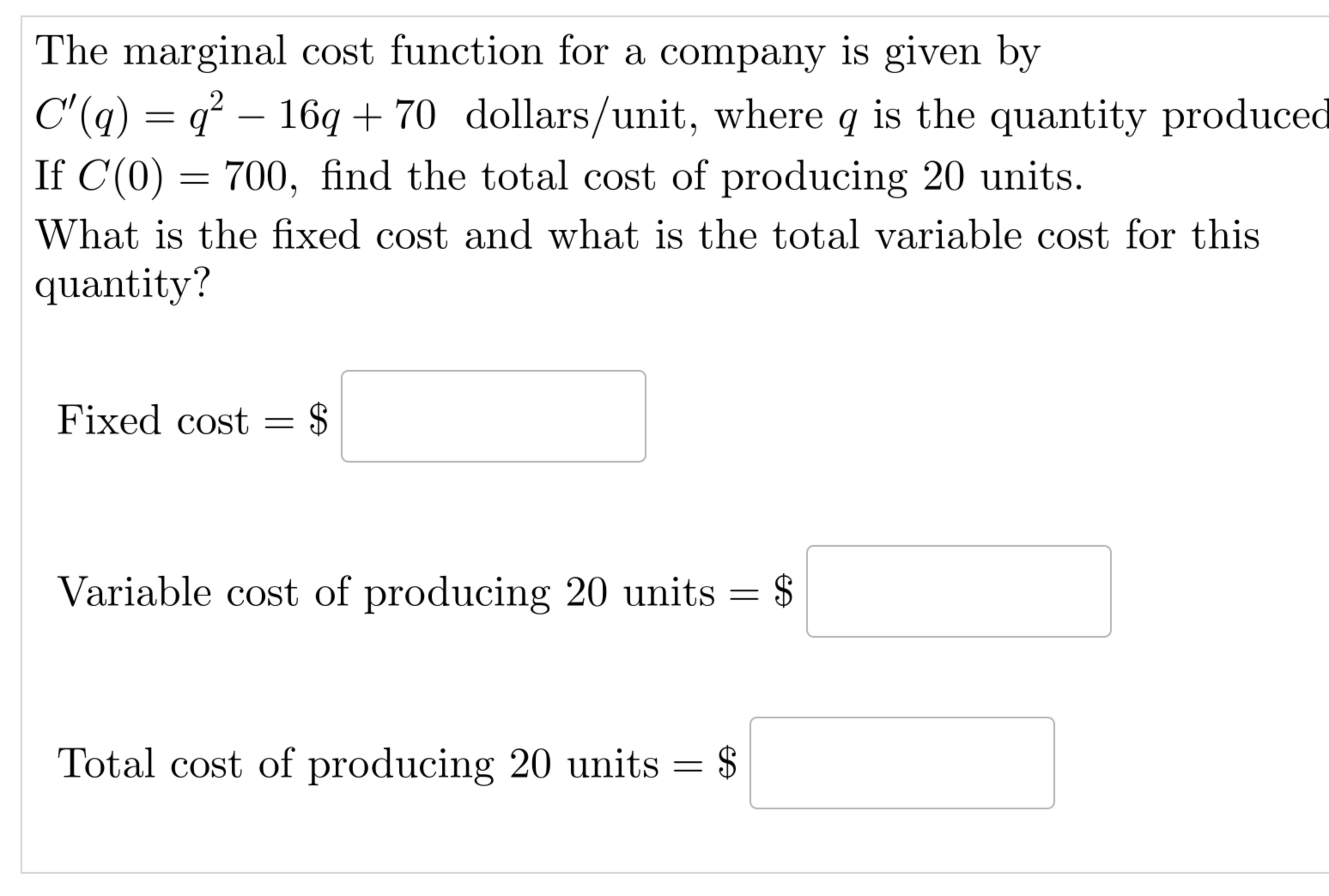 The marginal cost function for a company is given | Chegg.com