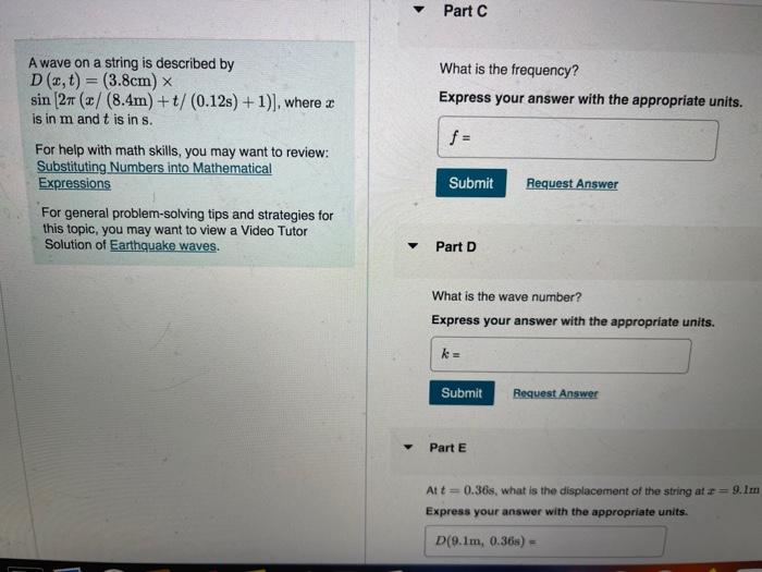 Solved A wave on a string is described by D(x,t)=(3.8 cm)× | Chegg.com