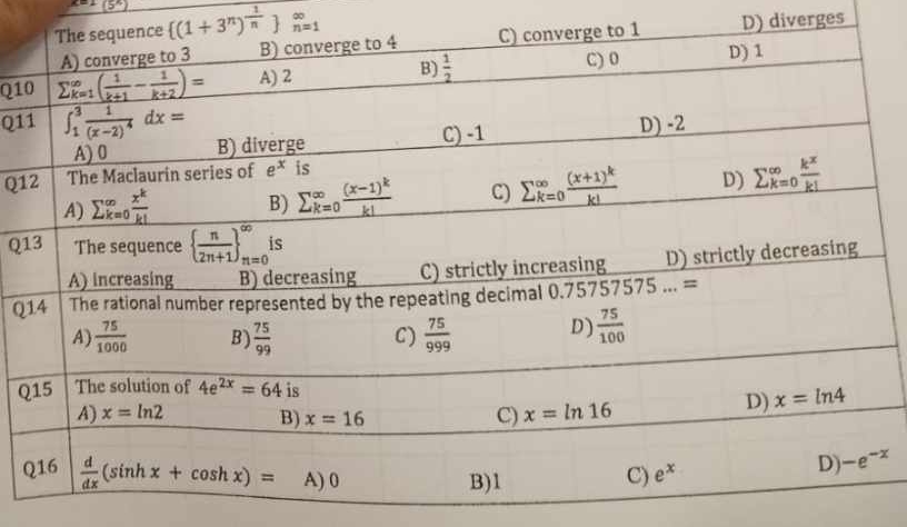 Solved The sequence {(1+3n)1n},∞n=1C) ﻿converge to 1D) | Chegg.com