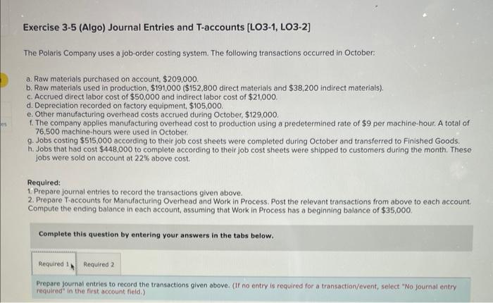 Solved Exercise 3-5 (Algo) Journal Entries and T-accounts | Chegg.com