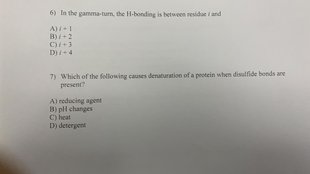 Solved 6) In the gamma-turn, the H-bonding is between | Chegg.com