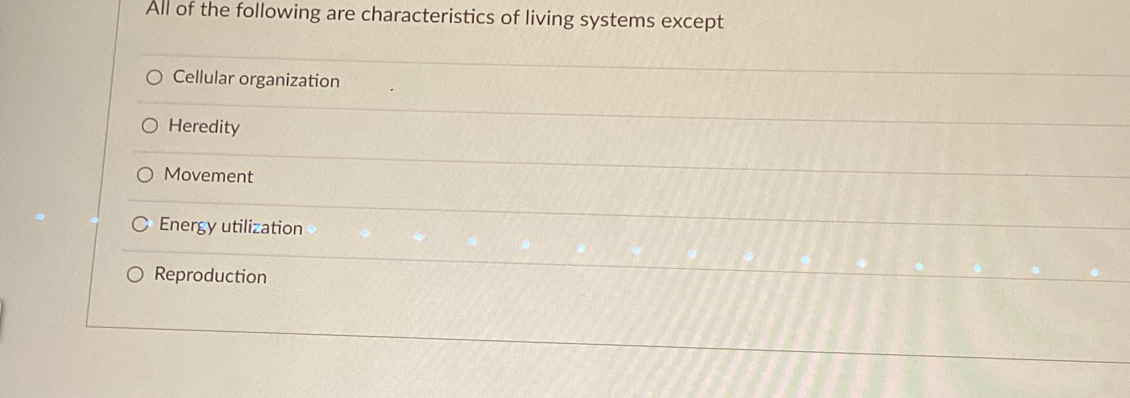 Solved All of the following are characteristics of living | Chegg.com