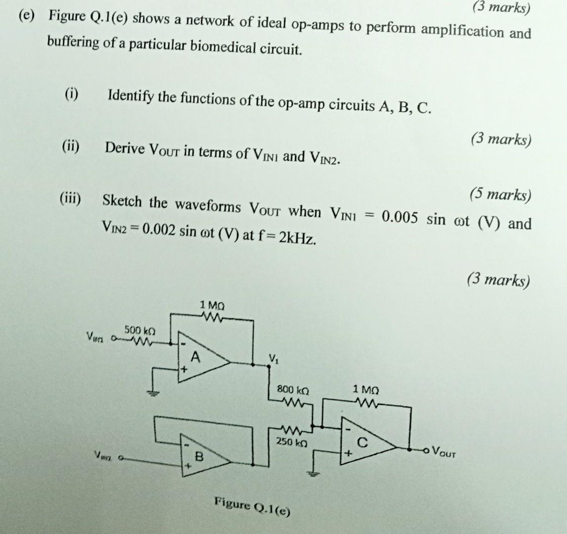 Solved (e) Figure Q.1(e) shows a network of ideal op-amps to | Chegg.com