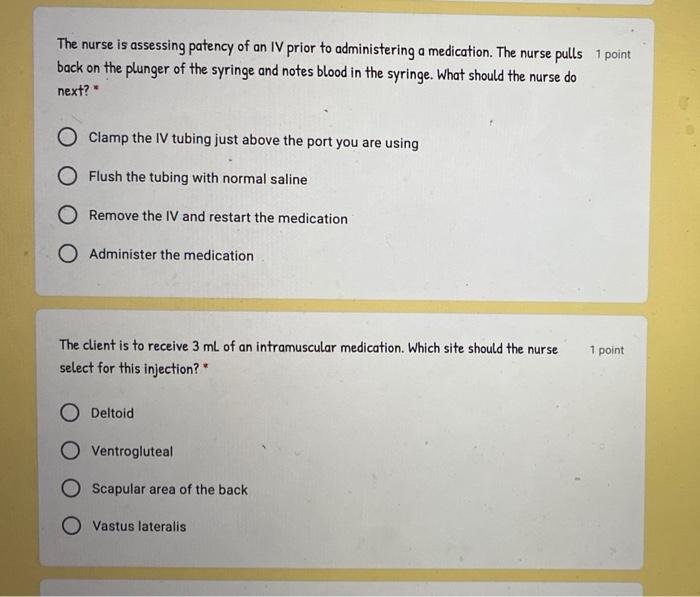 Solved The nurse is assessing patency of an IV prior to | Chegg.com