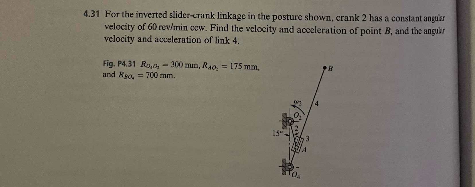 Solved 4.31 ﻿For the inverted slider-crank linkage in the | Chegg.com
