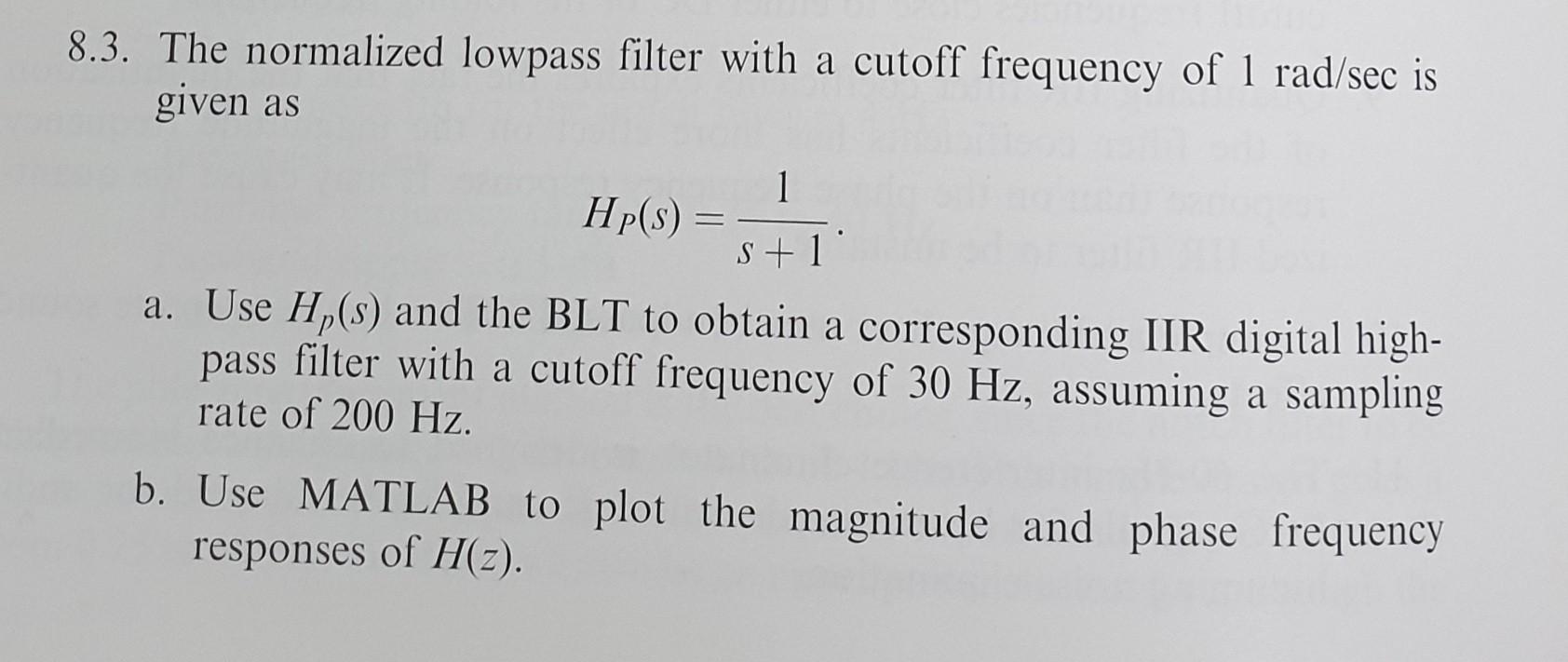3. The normalized lowpass filter with a cutoff | Chegg.com