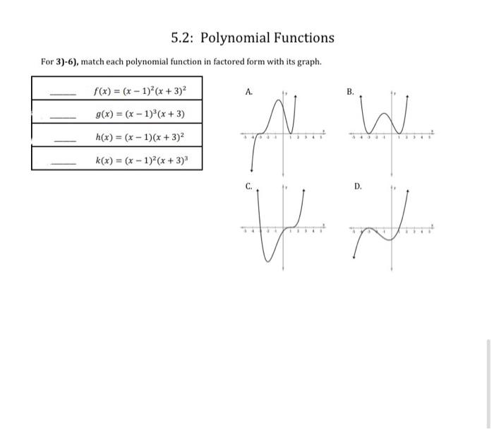Solved 52 Polynomial Functions For 3 6 Match Each 