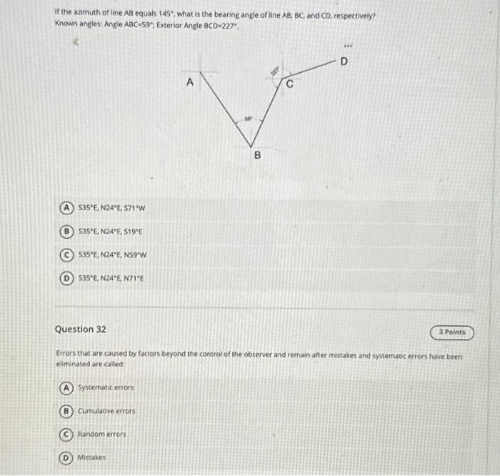 Solved If the azimuth of line AB equals 145∘, what is the | Chegg.com