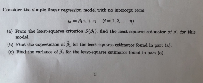 Solved Consider the simple linear regression model with no | Chegg.com