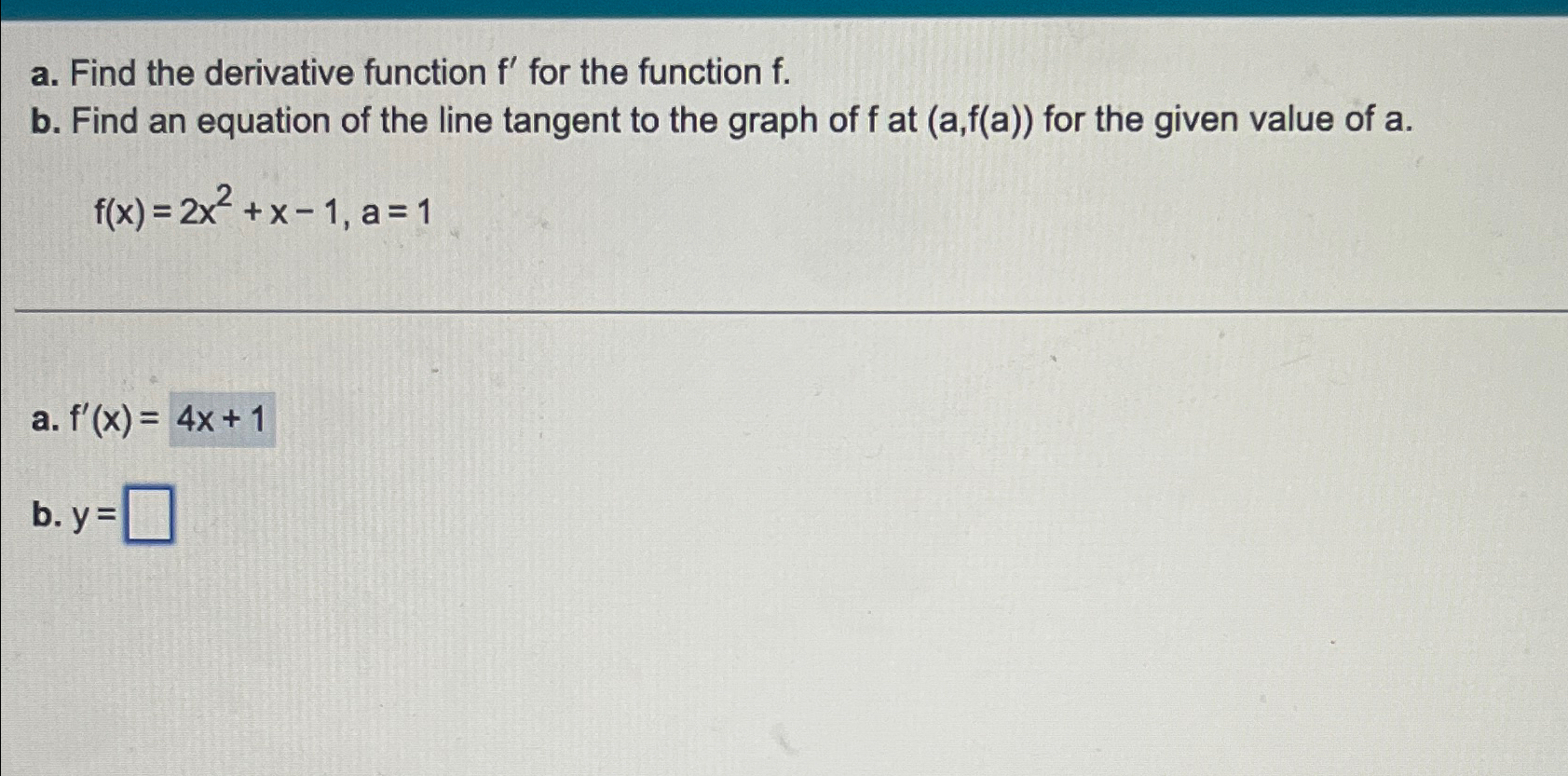 Solved a. Find the derivative function f^(') for the | Chegg.com