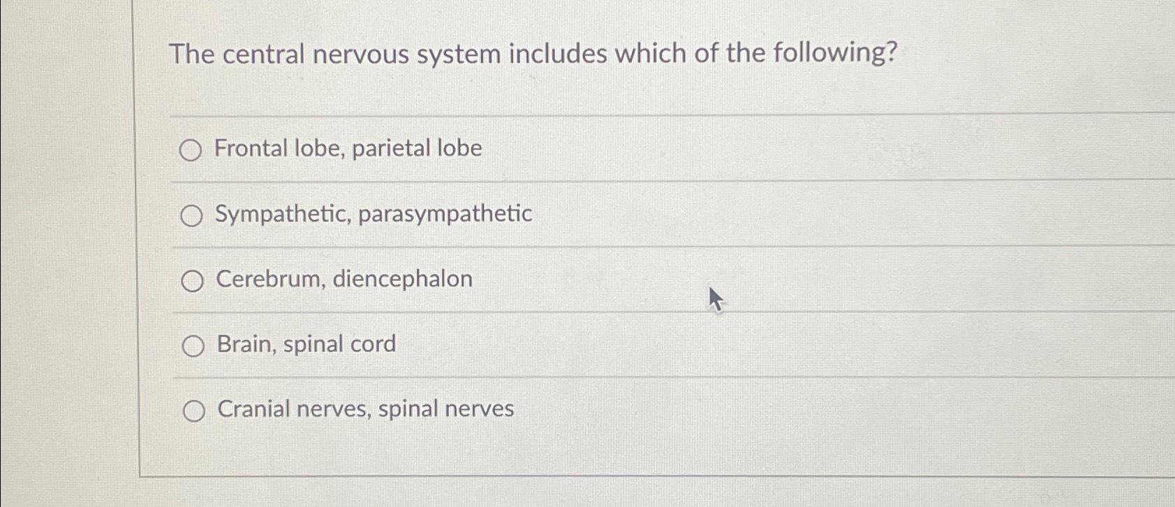 Solved The central nervous system includes which of the | Chegg.com