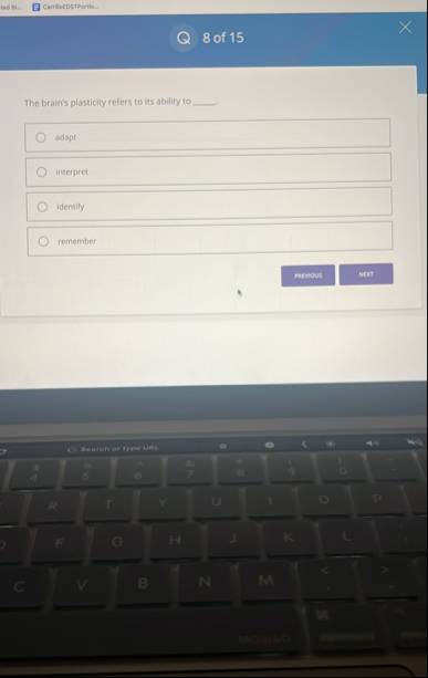 Solved 8 ﻿of 15The brain's plasticity refers to its ability | Chegg.com