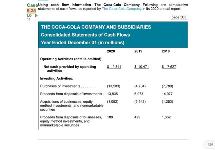 CaseUsing cash flow information-The Coca-Cola Company | Chegg.com