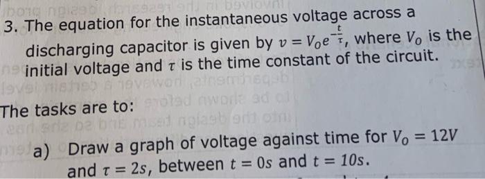 Solved 3. The equation for the instantaneous voltage across | Chegg.com