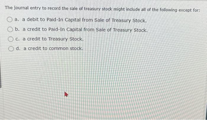 Solved The journal entry to record the sale of treasury | Chegg.com