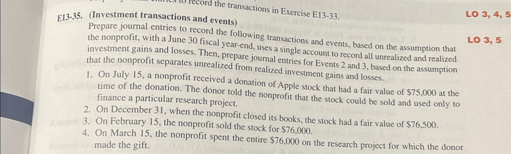 Solved E13-35. (Investment transactions and events)Prepare | Chegg.com