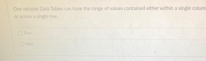 Solved One variable Data Tables can have the range of values | Chegg.com
