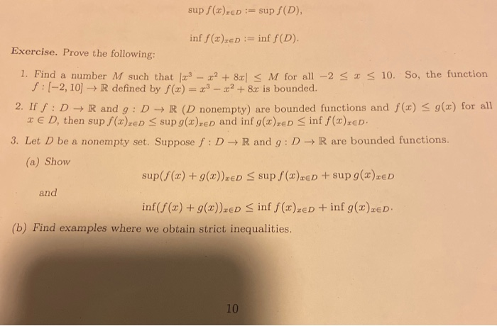 Solved sup f(x).ED := sup f(D), inf f(xED := inf f(D). | Chegg.com
