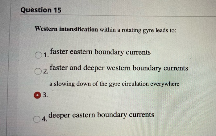 Solved Question 15 Western intensification within a rotating | Chegg.com